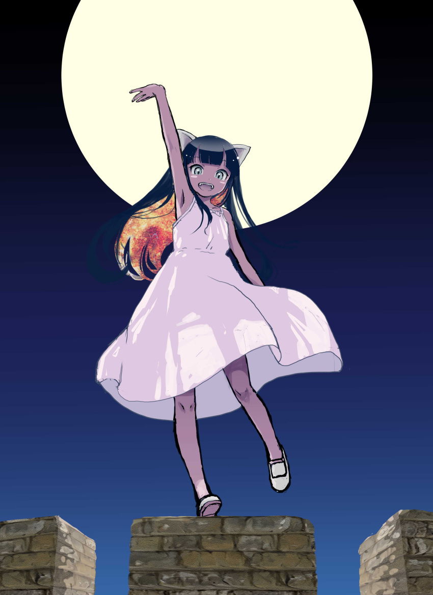 Safebooru - 1girl absurdres animal ears arima keitarou arm up bare shoulders black hair cat ears ...