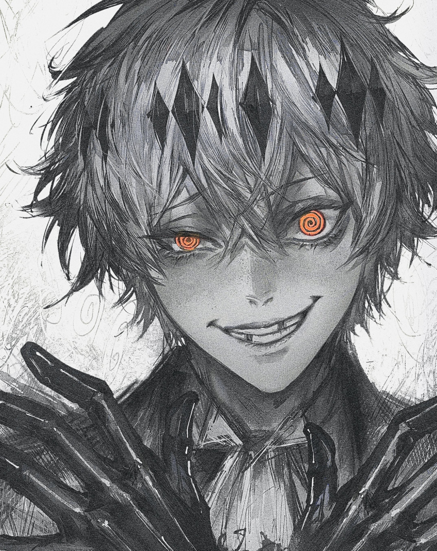 Safebooru - 1boy @ @ commentary gloves grin highres ho9 999 jacket ...