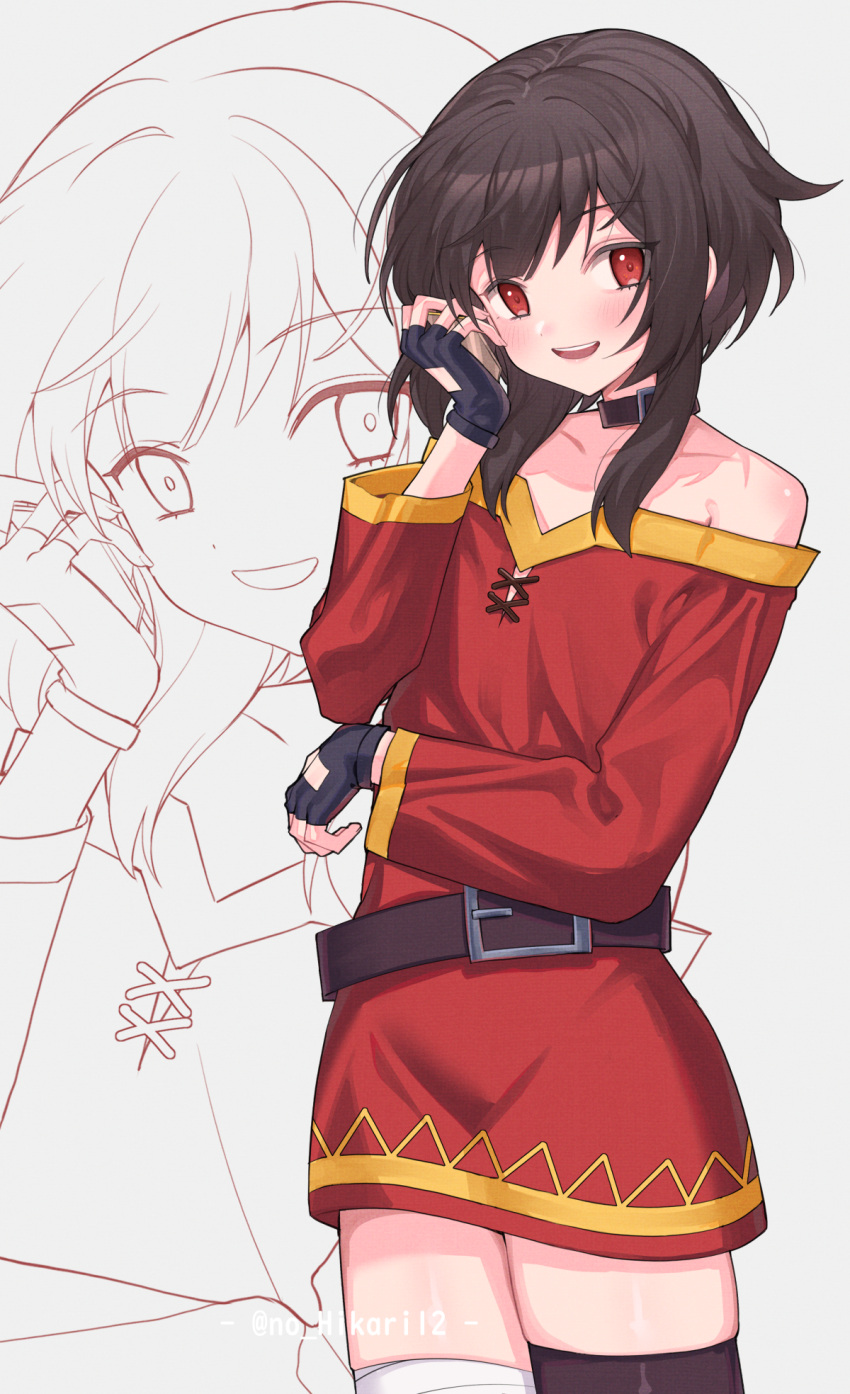 Safebooru - 1girl :d ai-nohikari artist name asymmetrical legwear bandaged leg bandages belt ...