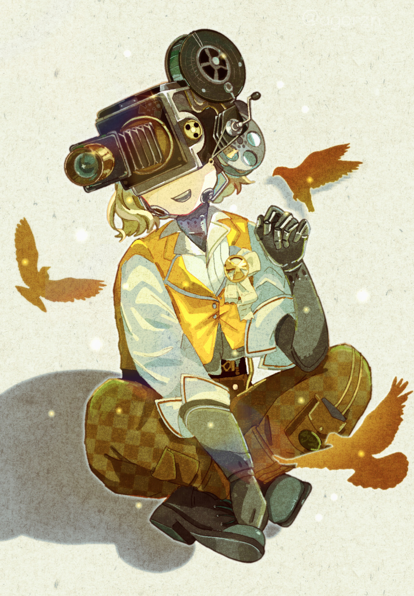 Safebooru - 1girl bird black footwear blonde hair brown pants full body ...