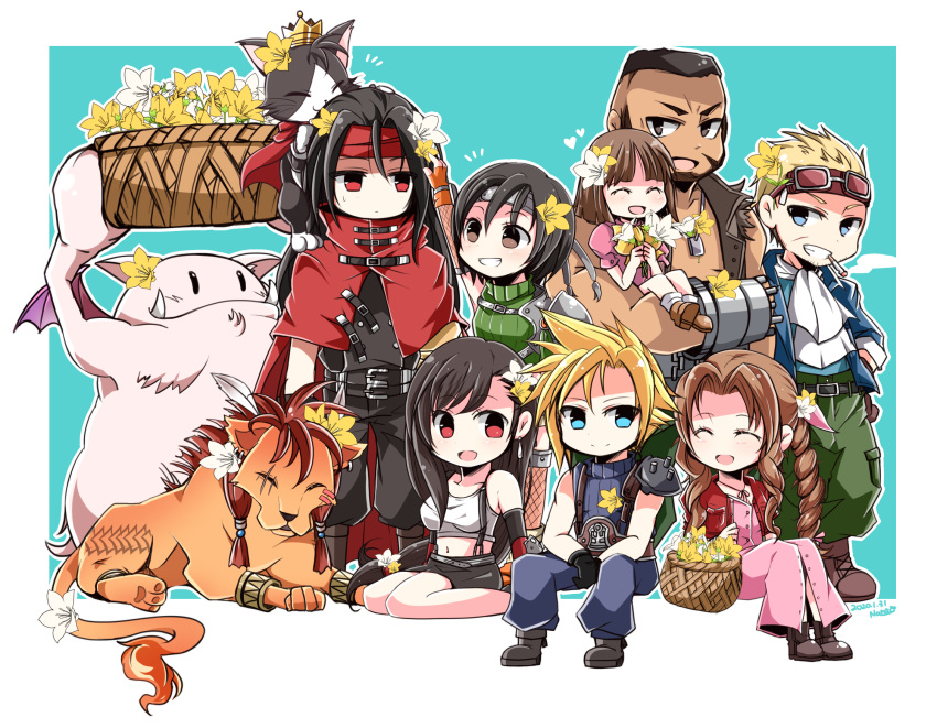 Safebooru - 4boys 4girls aerith gainsborough animal aqua background ...