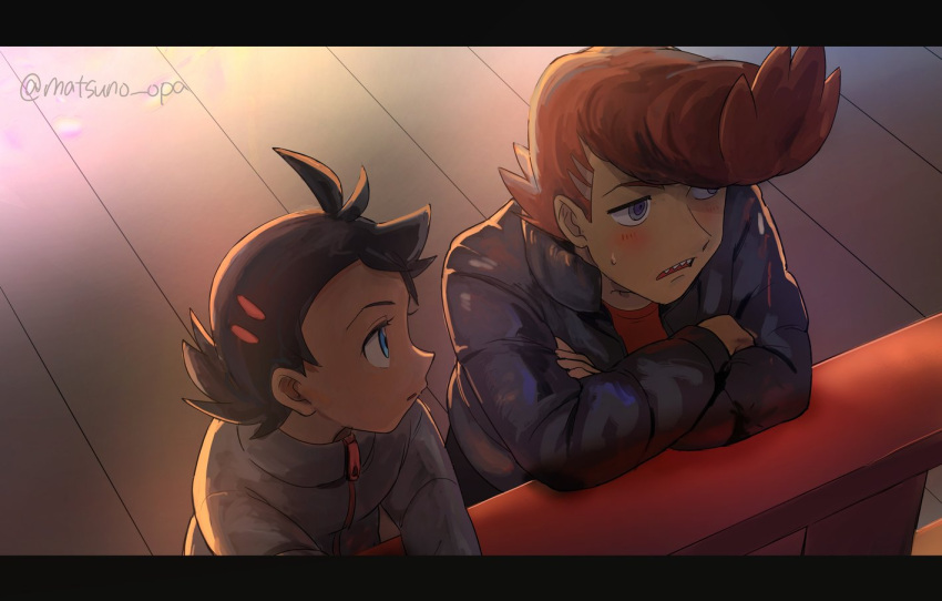 Safebooru - 2boys black jacket blue eyes brown hair commentary request ...