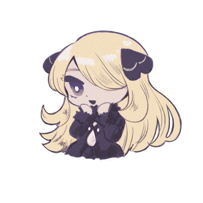 Safebooru - 1girl :d black coat black eyes blonde hair chibi chibi only coat cynthia (pokemon ...