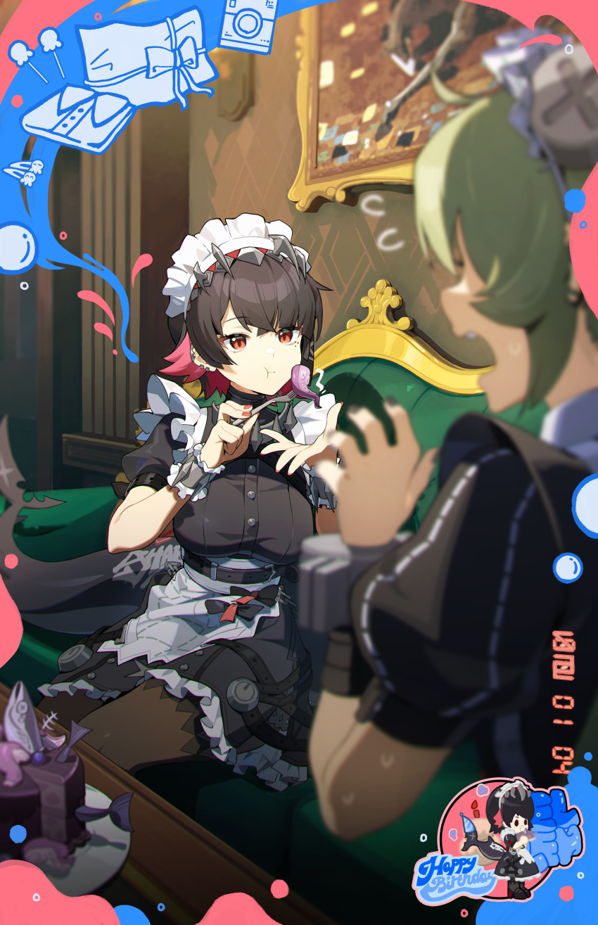 Safebooru - 2girls absurdres apron black dress black hair black pantyhose breasts chinese ...