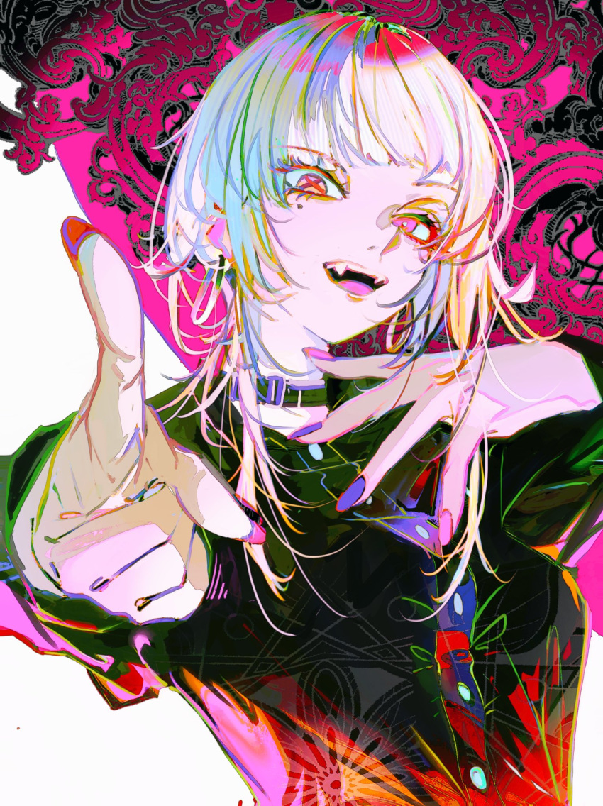 Safebooru - 1girl black choker black jacket choker commentary fangs highres jacket john kafka ...