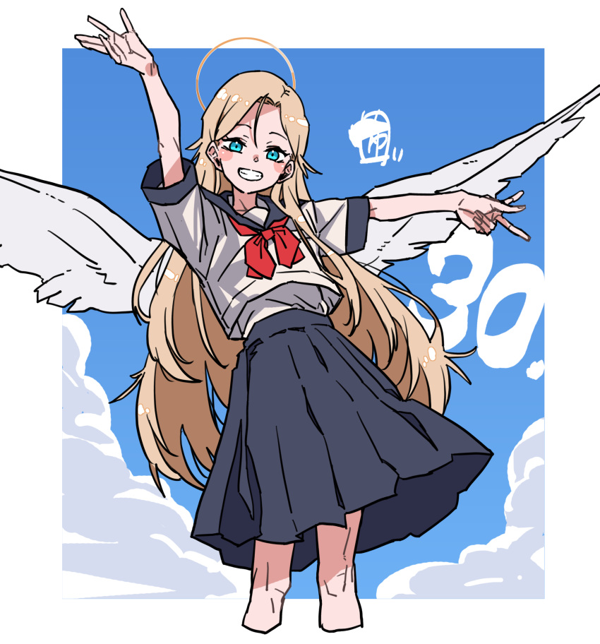 Safebooru - 1girl absurdres angel angel wings blonde hair blue eyes ...