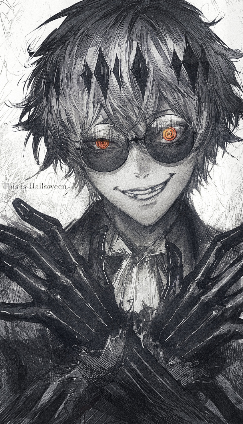 Safebooru - 1boy @ @ absurdres commentary gloves grin highres ho9 999 ...