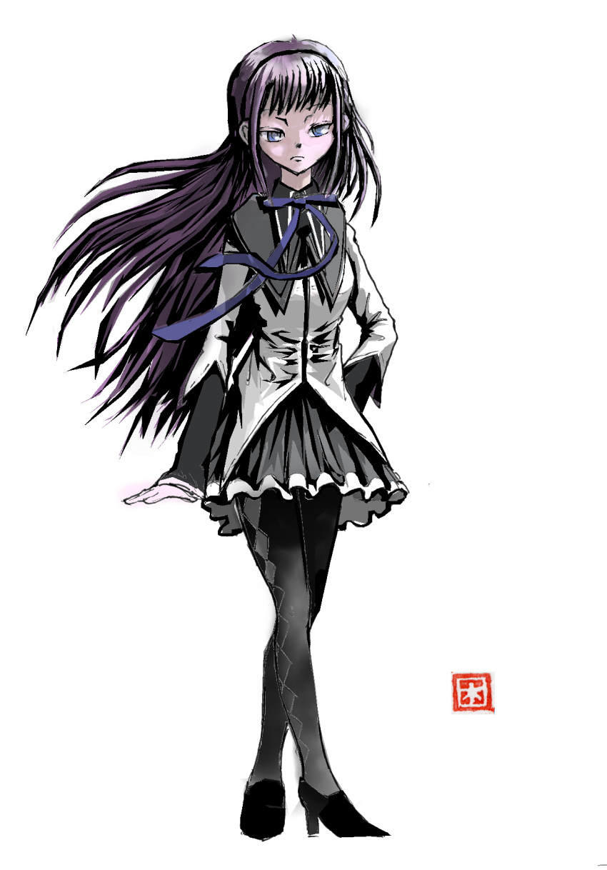 Safebooru - 1girl akemi homura akemi homura (magical girl) argyle clothes black hair full body ...