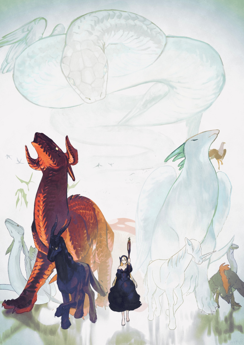 Safebooru - 1girl ambrosia (dungeon meshi) animal bird black dress ...