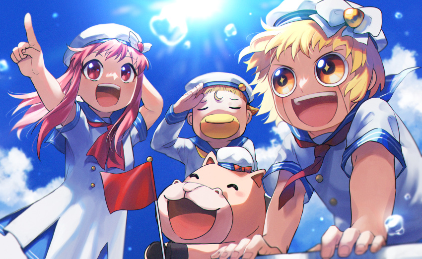 Safebooru - 1girl 3boys blonde hair blue sailor collar bow closed eyes ...