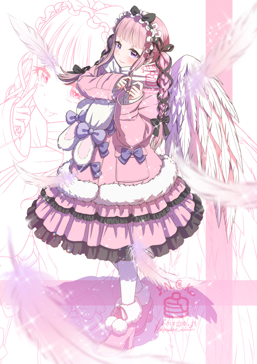 Safebooru - 1girl absurdres akanbe black bow black ribbon black skirt blue nails blunt bangs ...