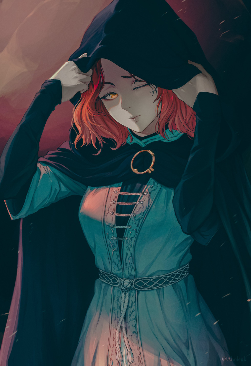 Safebooru - 1girl aboleuk absurdres black cloak brown hair cloak closed mouth commentary elden ...