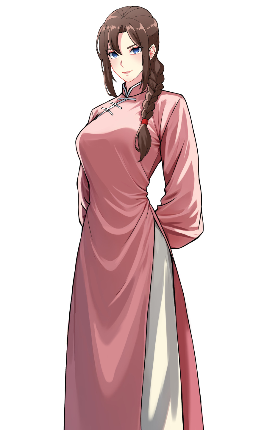 Safebooru - 1girl absurdres arm behind back blue eyes braid brown hair ...