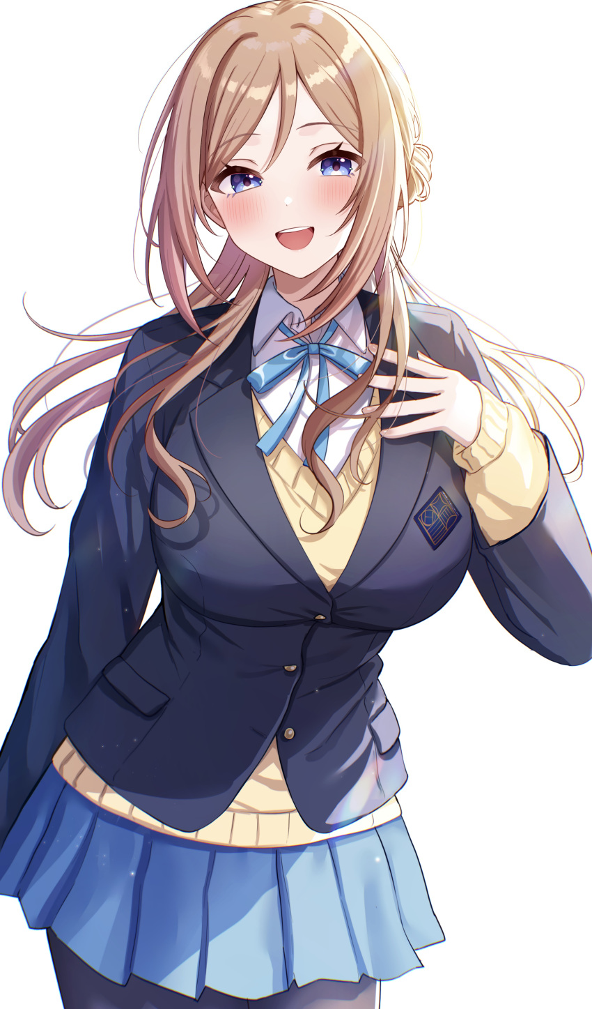 Safebooru - 1girl absurdres blazer blue jacket blue ribbon blush brown hair gakuen idolmaster ...