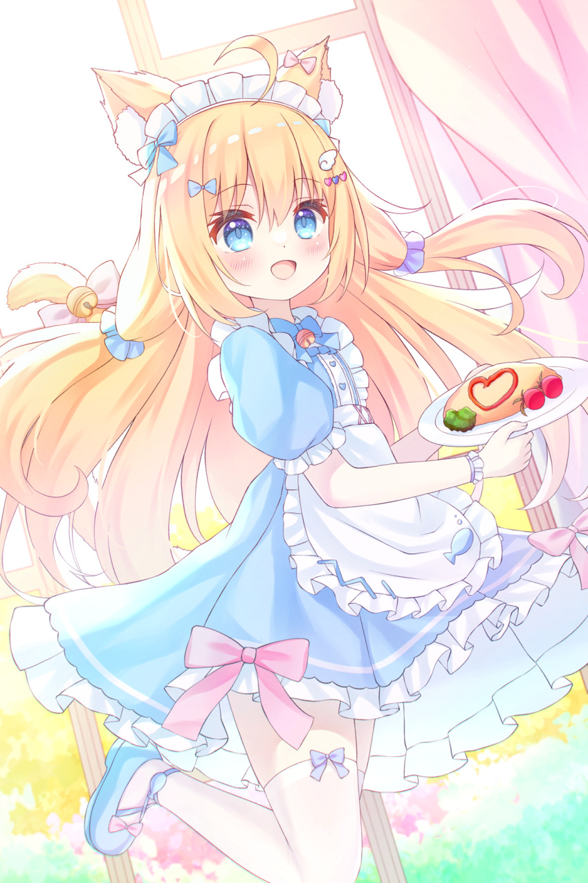 Safebooru - 1girl animal ears apron blonde hair blue dress blue eyes blush cat ears character ...