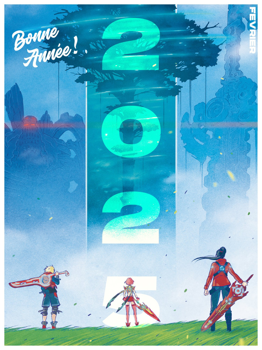 Safebooru - 1girl 2025 2boys artist request black hair blonde hair blue ...