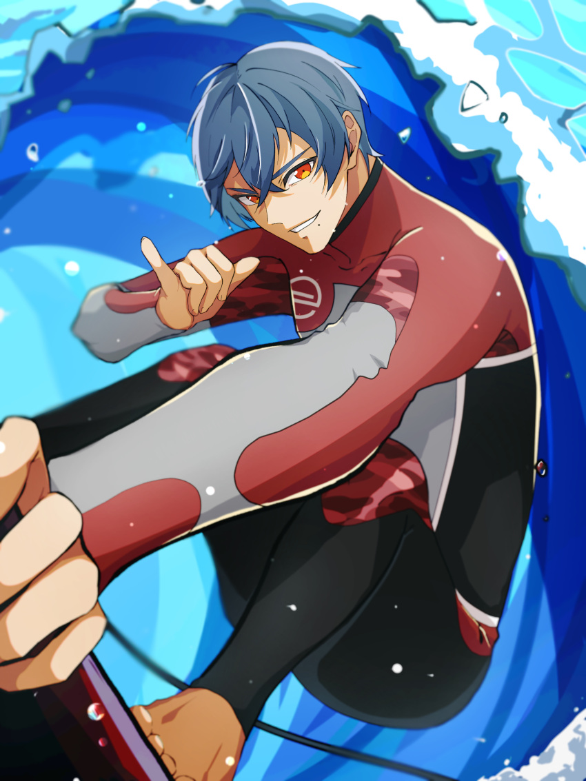 Safebooru - 1boy absurdres bare arms barefoot bodysuit diving suit grey ...