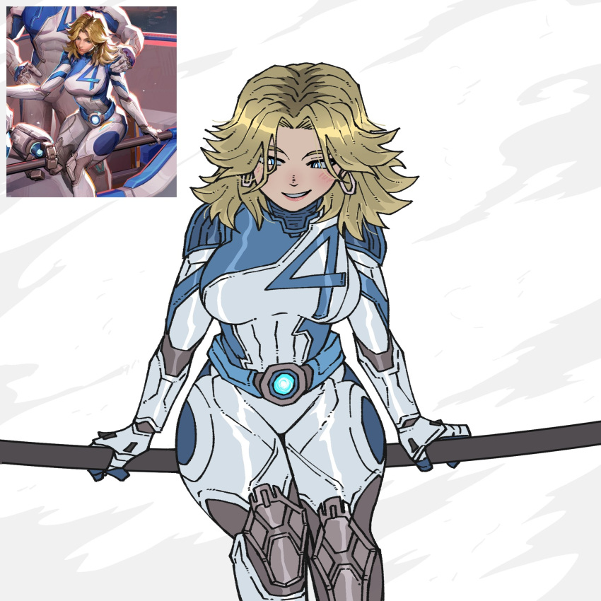 Safebooru - 1girl animification blonde hair blue eyes bodysuit darent z earrings fantastic four ...