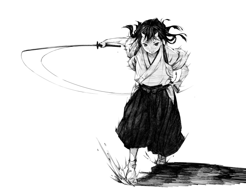 Safebooru - 1girl closed mouth collarbone dust full body greyscale hair ...