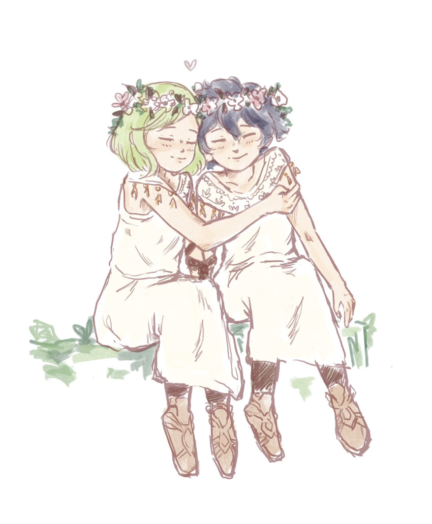 Safebooru - 2girls agott (tongari boushi no atelier) black hair blush boots brown footwear ...