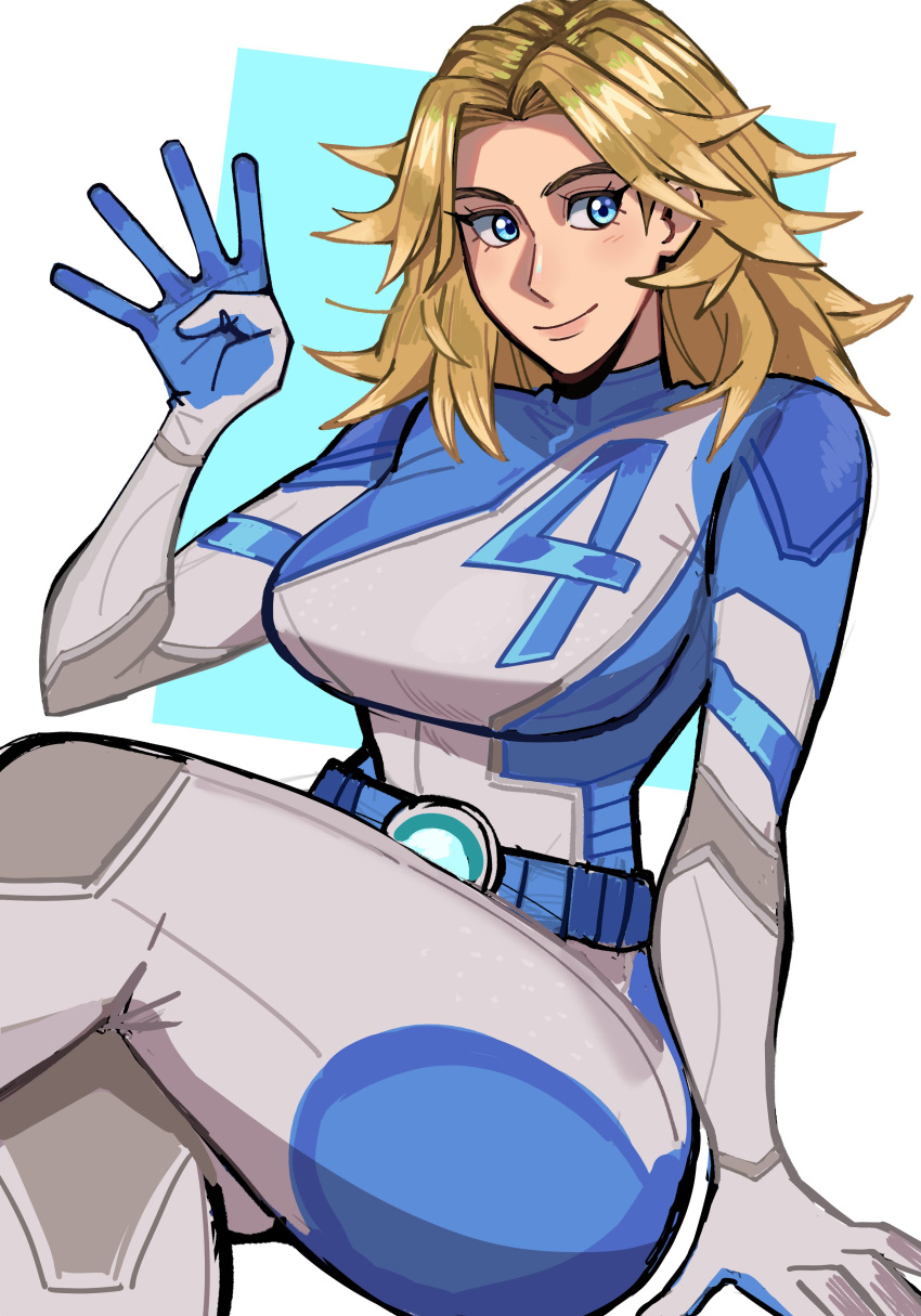Safebooru - 1girl absurdres animification blonde hair blue eyes blush bodysuit breasts fantastic ...