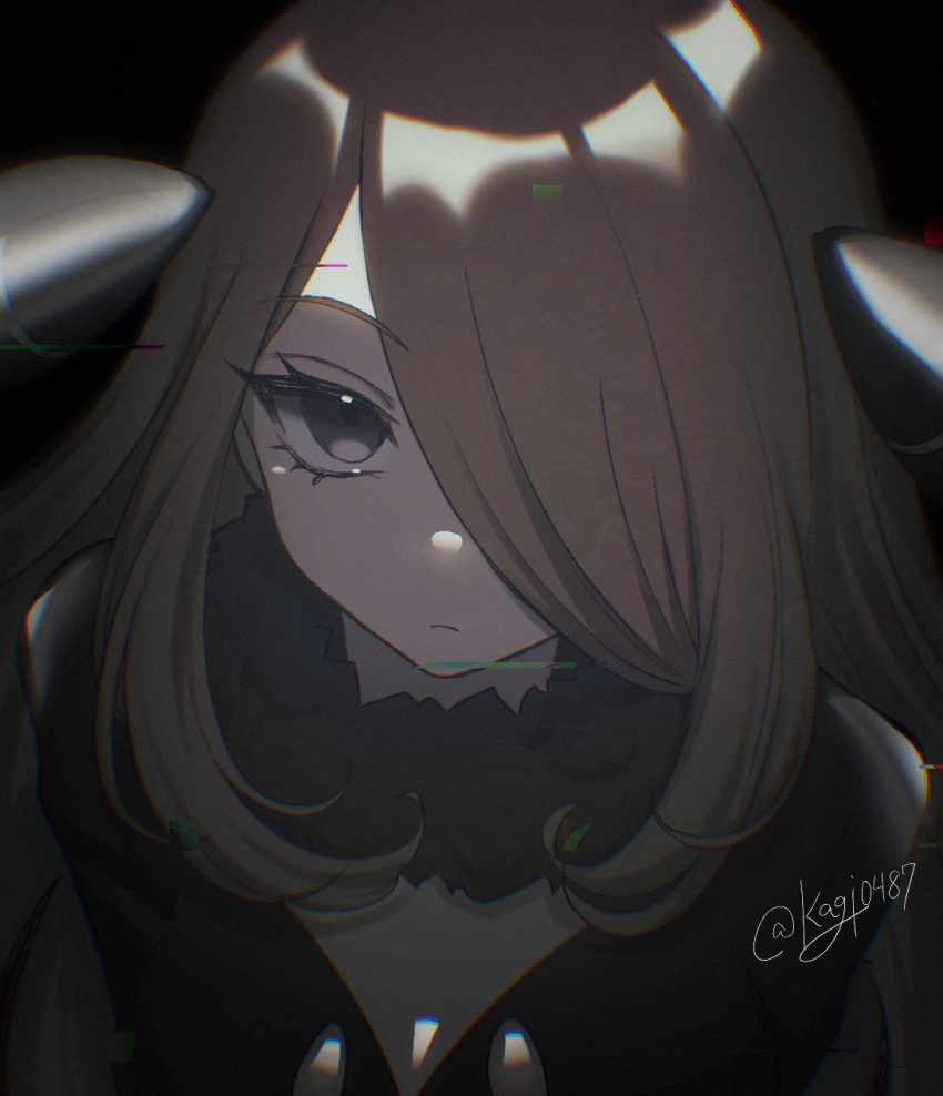 Safebooru - 1girl black background black coat black eyes blonde hair closed mouth coat cynthia ...