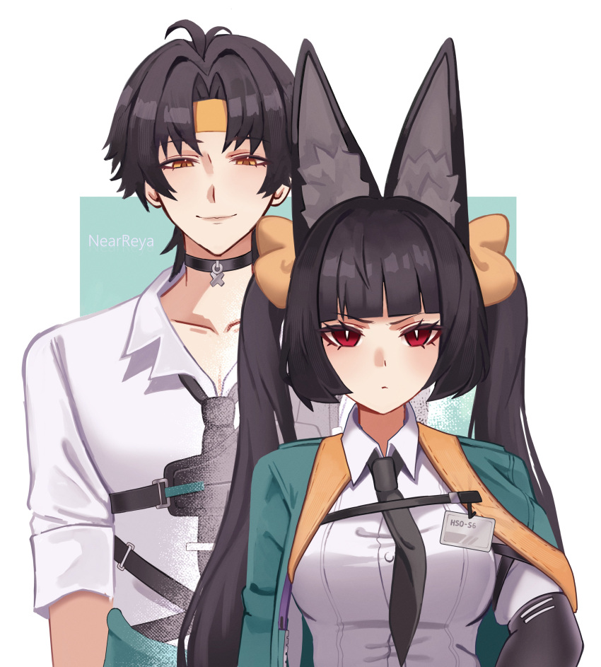 Safebooru - 1boy 1girl absurdres animal ears asaba harumasa bandana black choker black hair ...