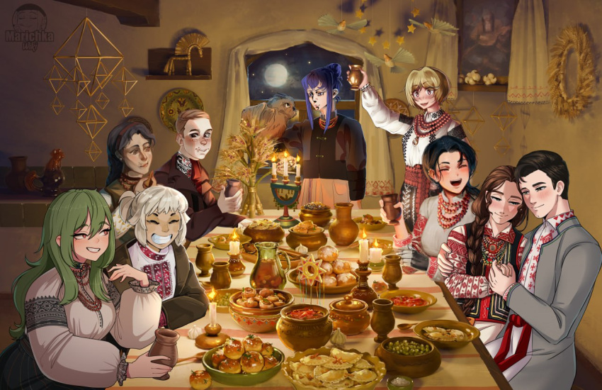 Safebooru - 2boys 6+girls artist collaboration artist request banned artist bird blonde hair ...