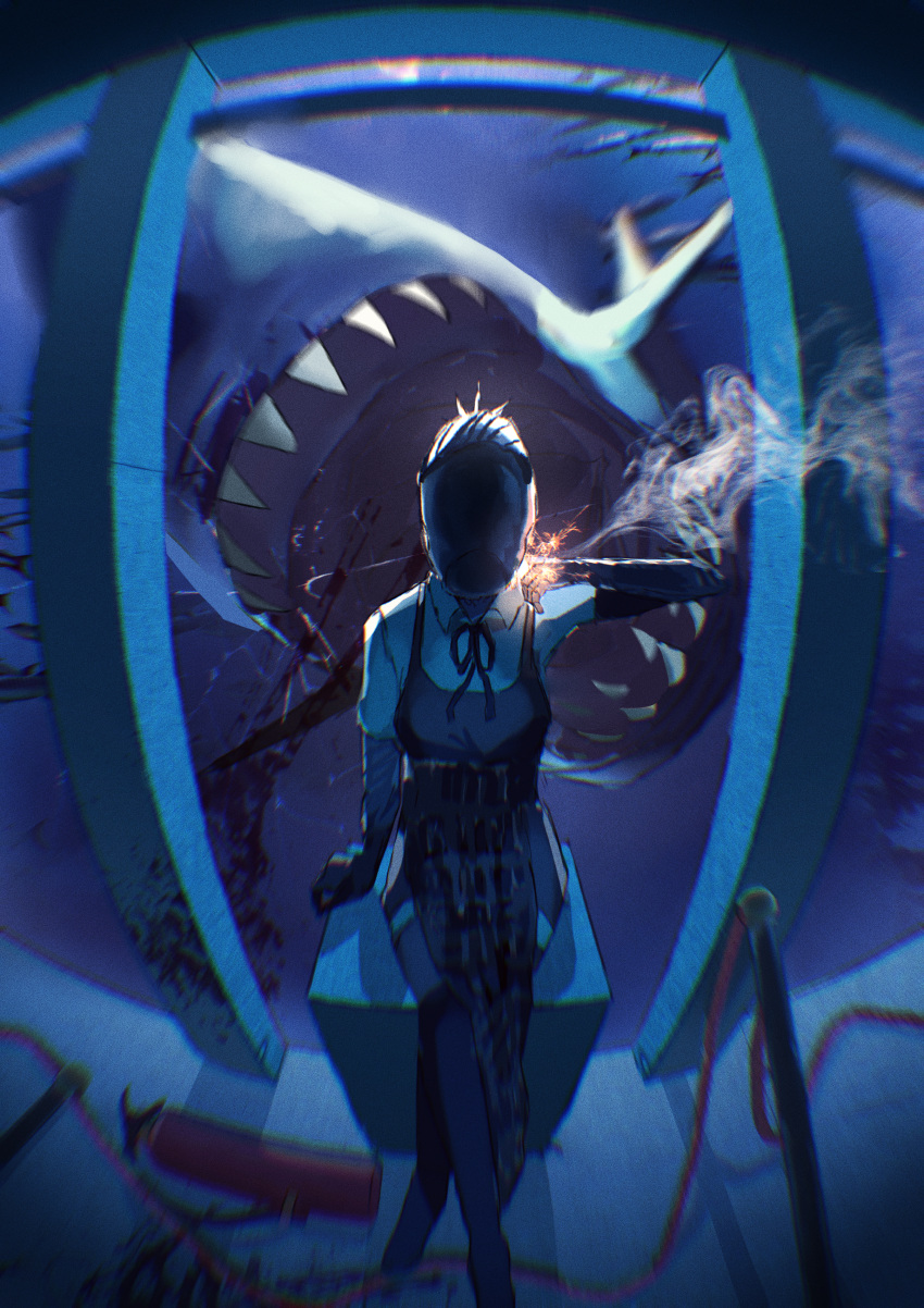 Safebooru - 1girl absurdres apron aquarium black apron black gloves black ribbon black ...