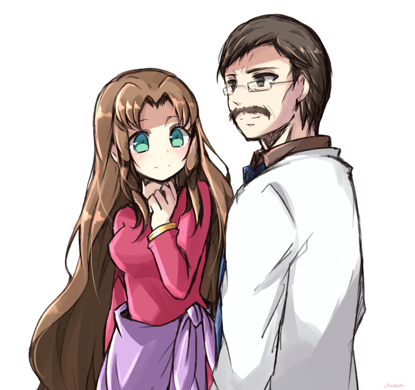 Safebooru - 1boy 1girl bangle bracelet breasts brown eyes brown hair ...