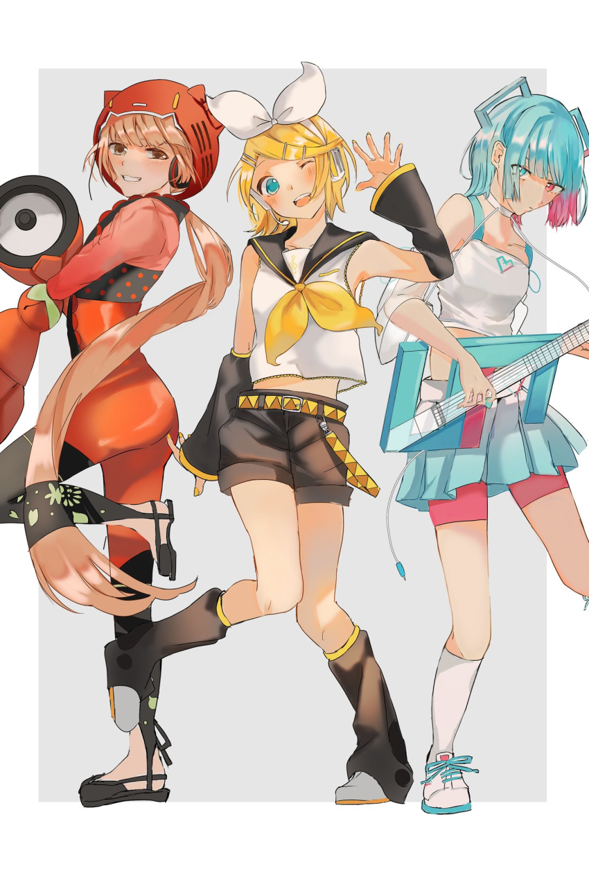 Safebooru - 3girls aisuu (voisona) animal ears bike shorts under skirt black leg warmers black ...