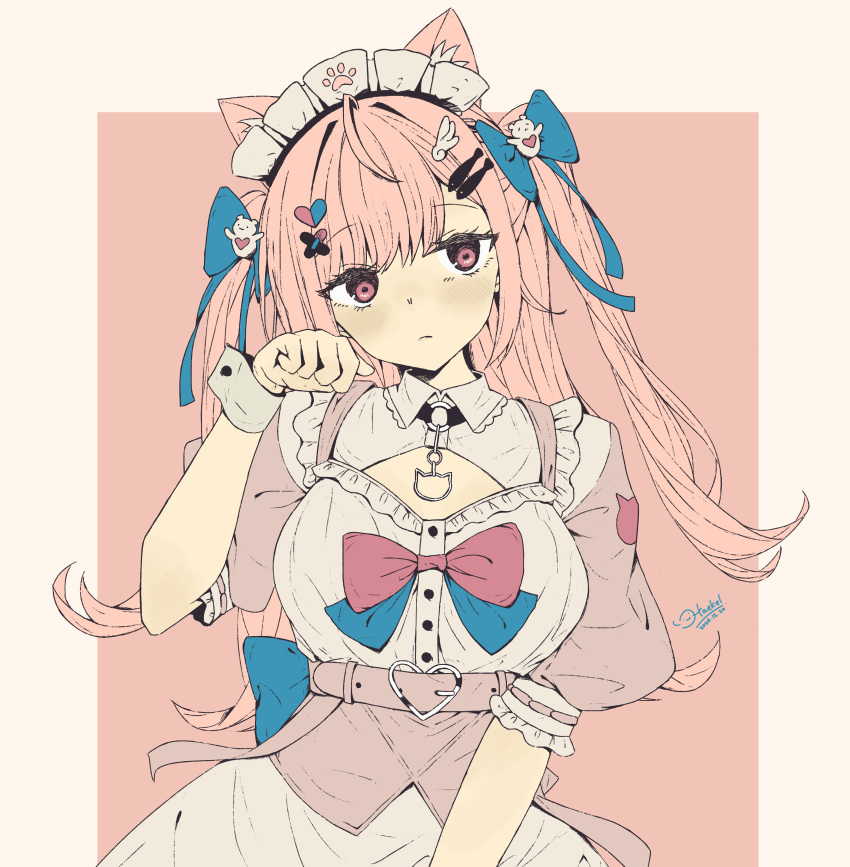 Safebooru - 1girl absurdres animal ears apron belt blue bow blush bow breasts cat ears closed ...