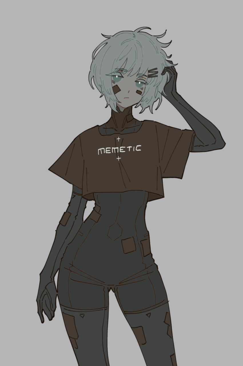 Safebooru - 1girl absurdres aqua eyebrows aqua eyes aqua hair arm up bags under eyes black ...