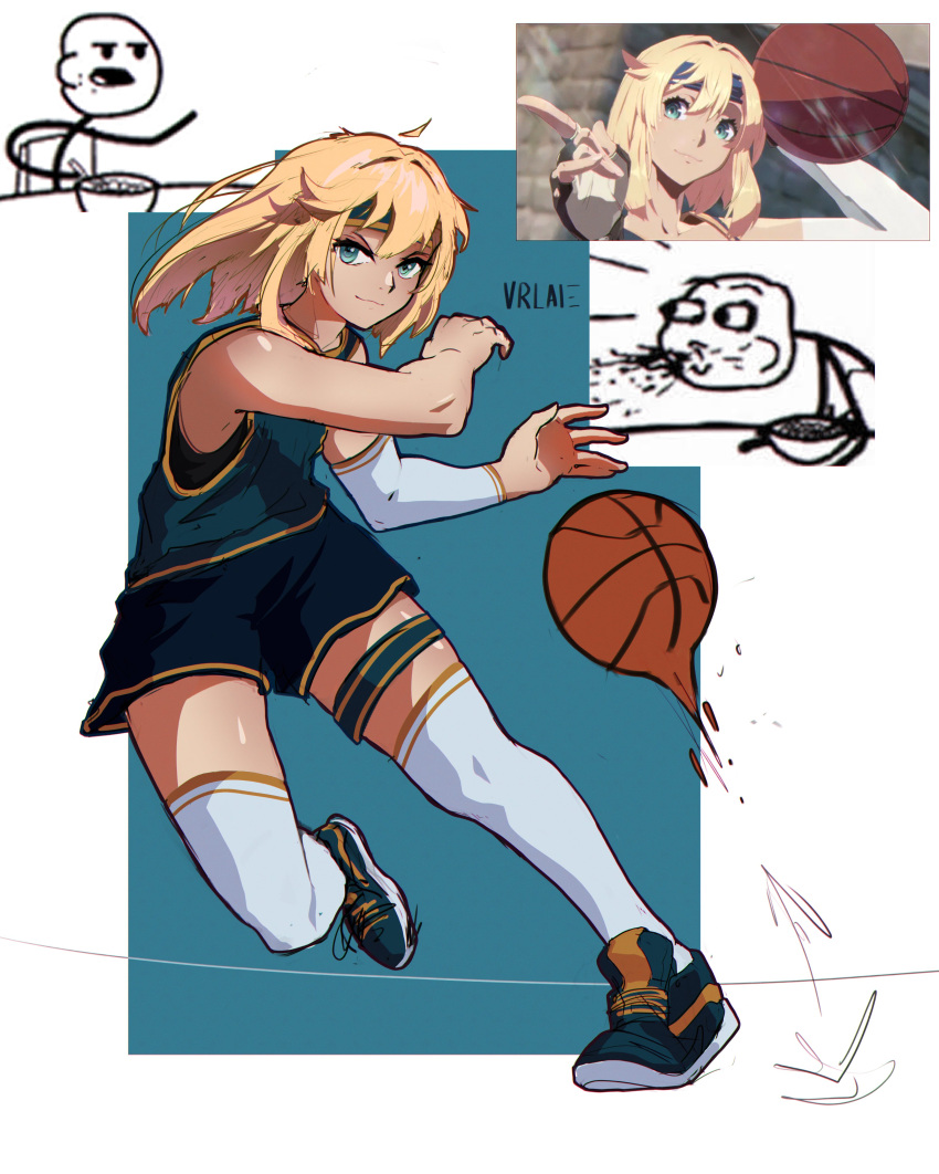 Safebooru - 1girl :3 absurdres arm warmers artist name ball bare shoulders basketball basketball ...