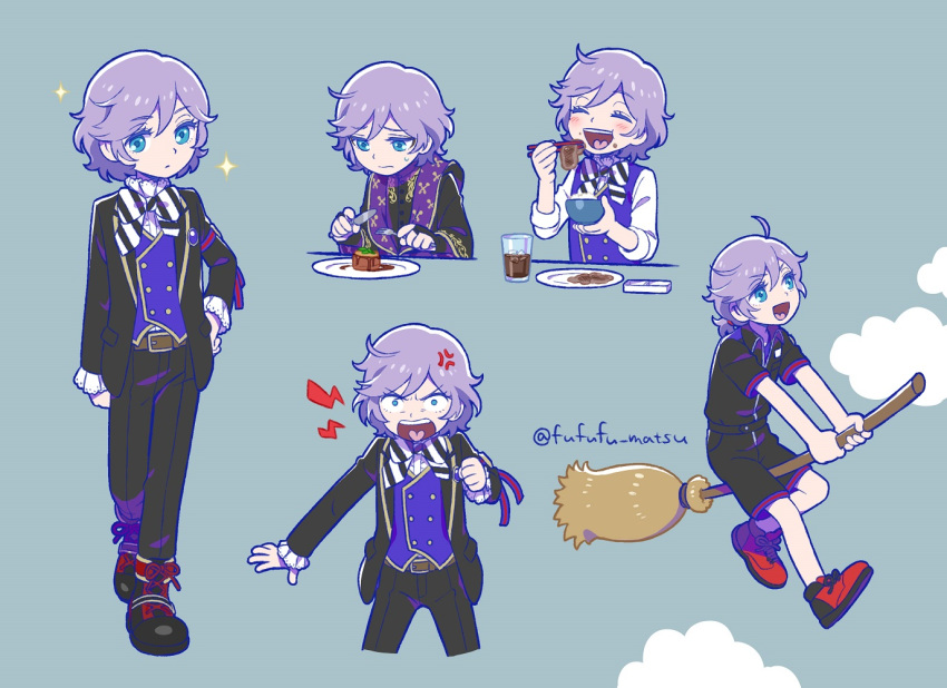 Safebooru - 1boy blue background blue eyes broom broom riding ...