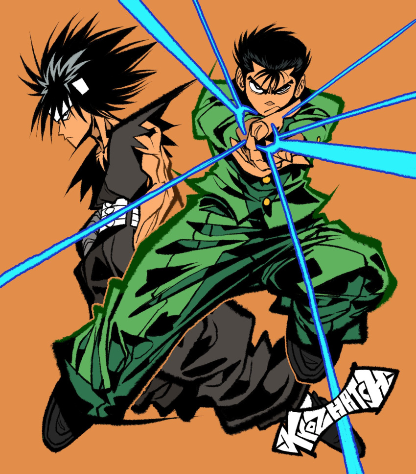 Safebooru - 2boys artist name black hair black jumpsuit closed mouth ...