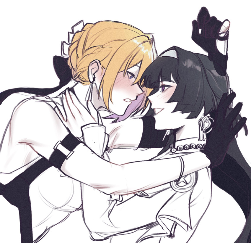 Safebooru - 2girls astra yao black hair blonde hair chest harness earrings evelyn chevalier from ...