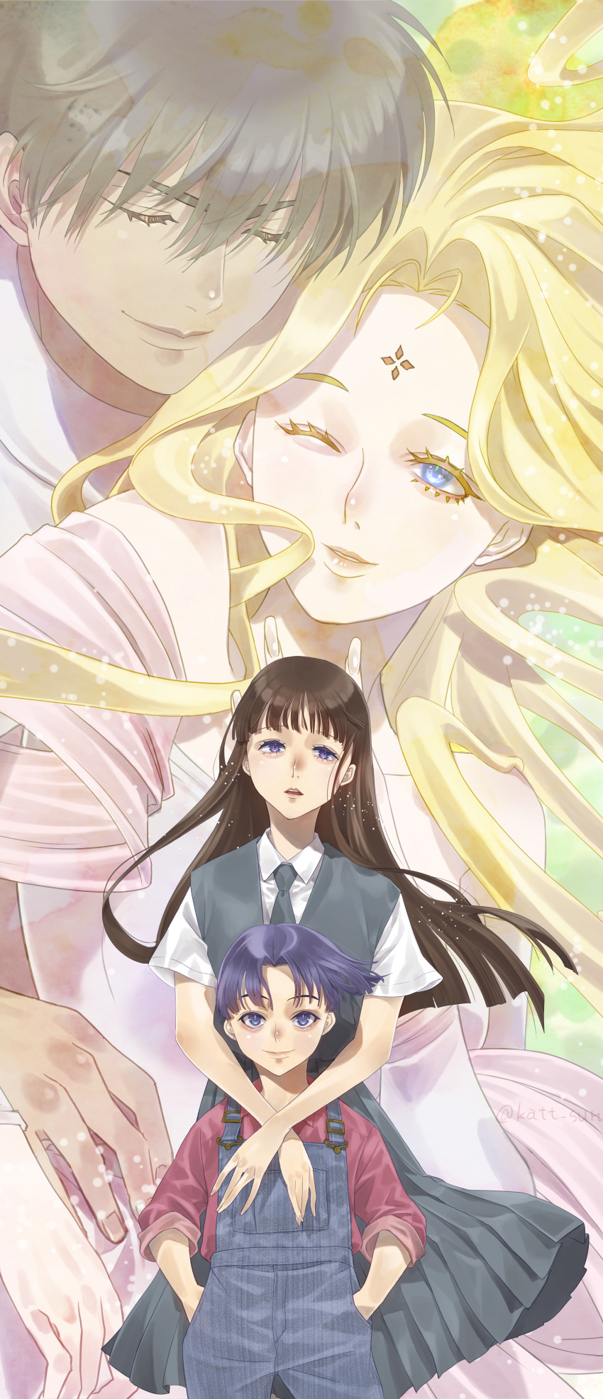 Safebooru - 2boys 2girls absurdres black hair blonde hair blue hair boku no chikyuu o mamotte ...