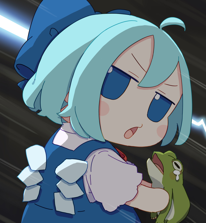 Safebooru - 1girl :o absurdres ahoge animal blue bow blue dress blue eyes blue hair blush ...