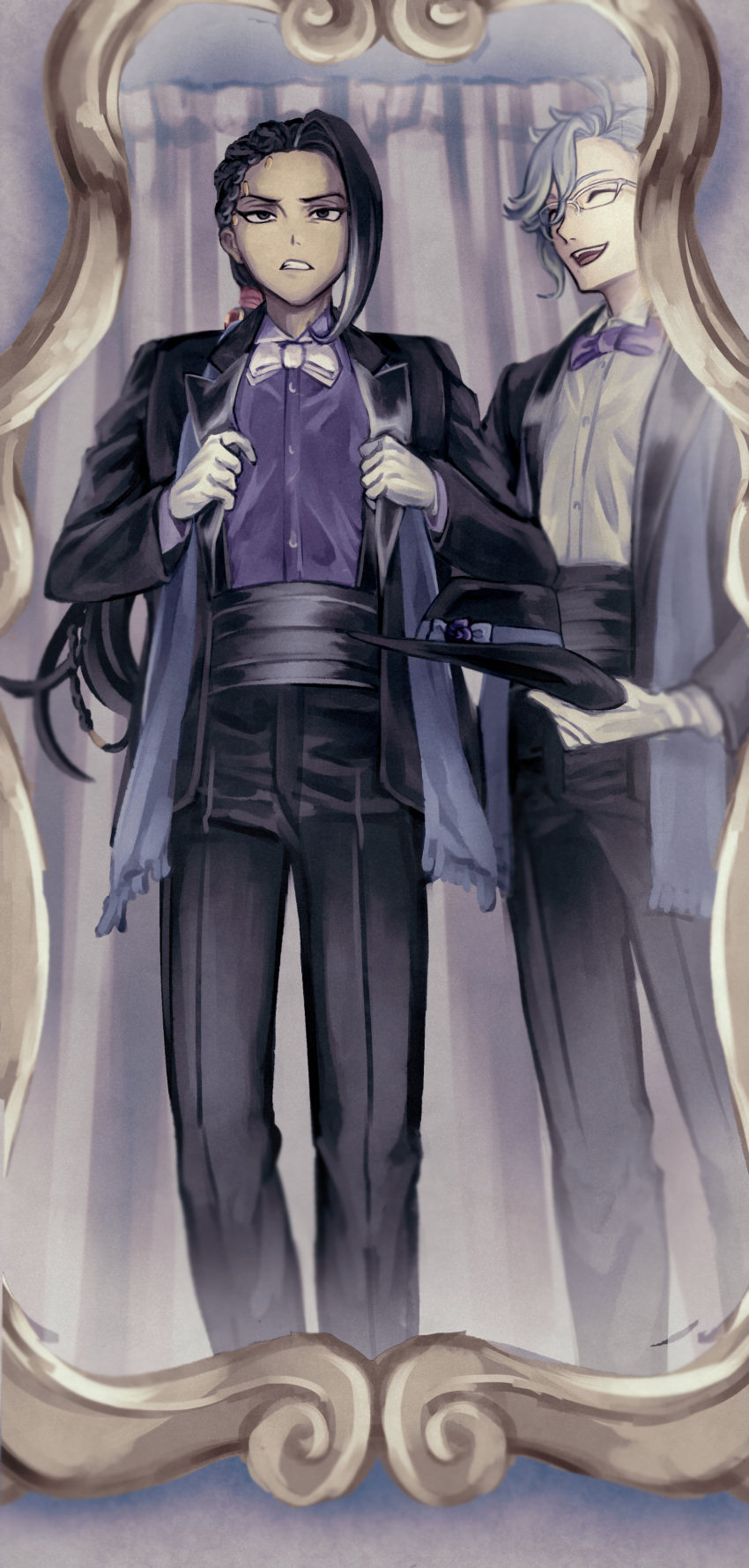 Safebooru - 2boys absurdres azul ashengrotto black eyes black hair black jacket blue scarf ...