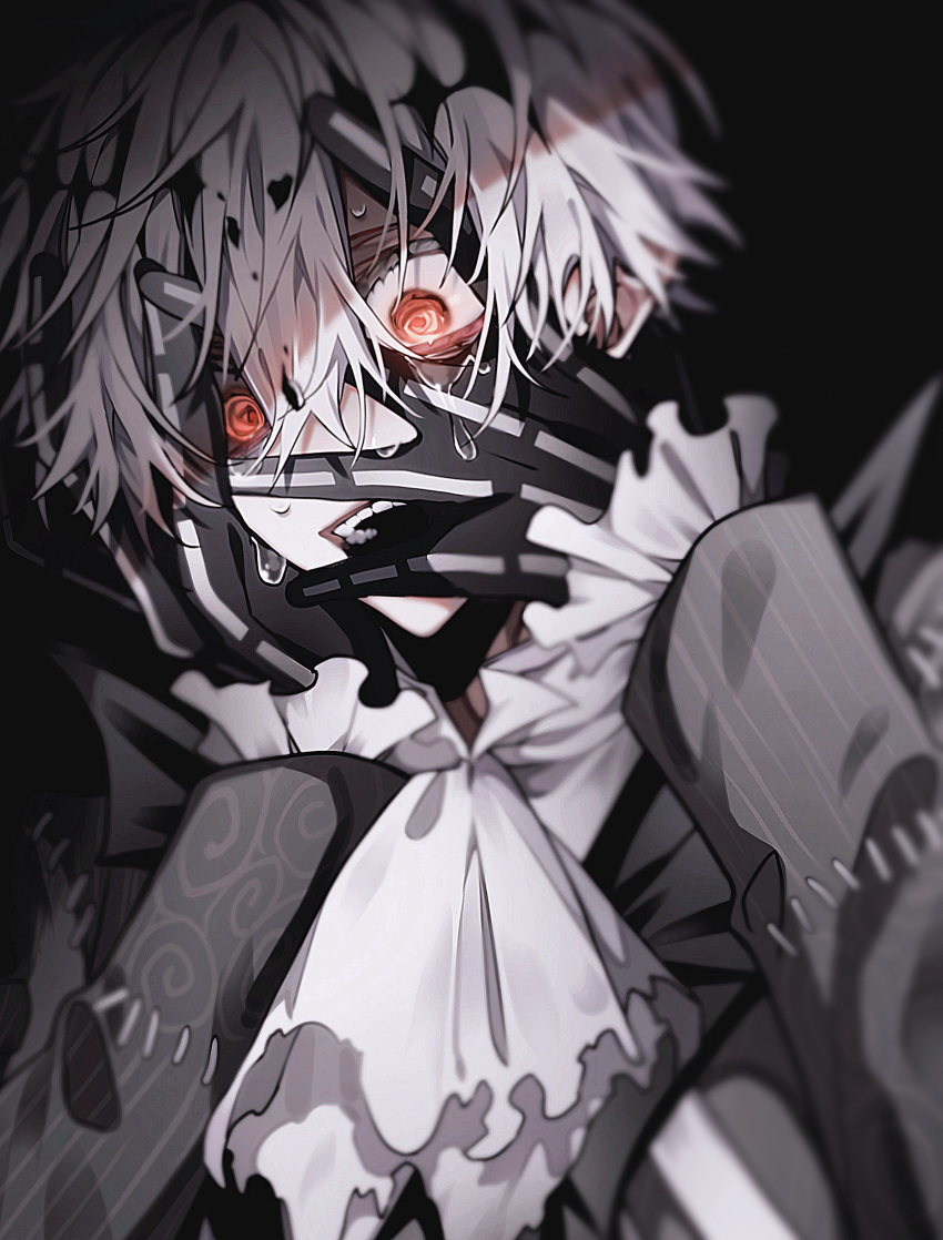 Safebooru - 1boy @ @ absurdres ascot black background black coat coat commentary request hands ...