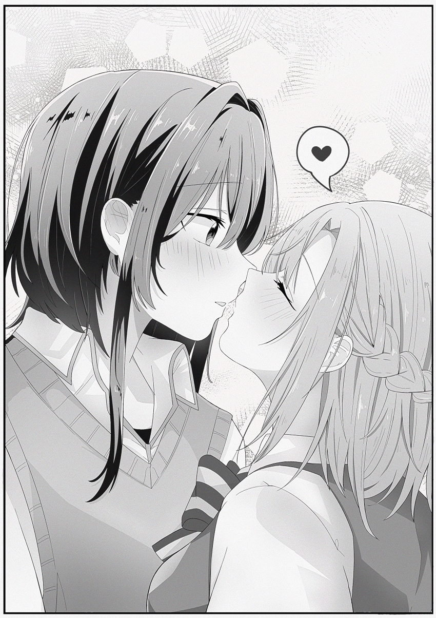 Safebooru - 2girls absurdres asanagi yori blush bow bowtie closed eyes collared shirt commentary ...