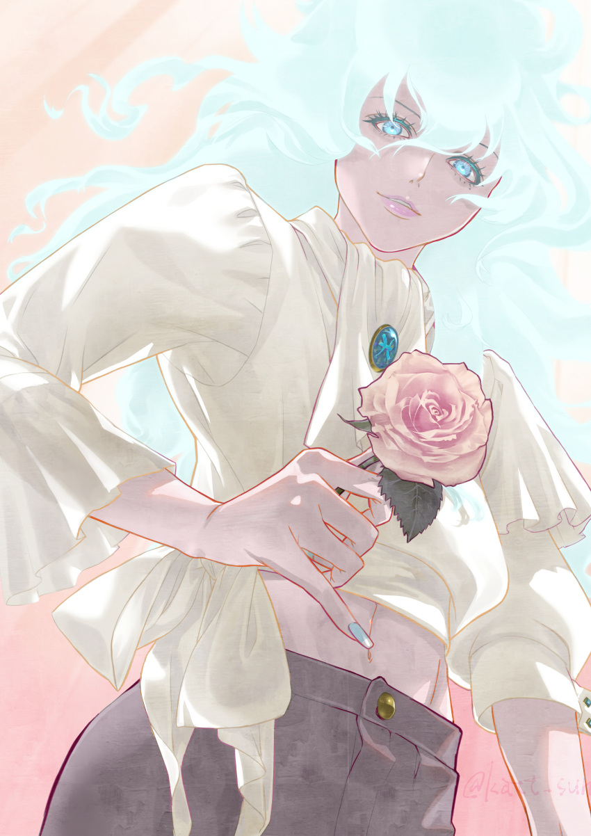 Safebooru - 1boy absurdres androgynous bishounen blue eyes blue hair blue nails brooch ...