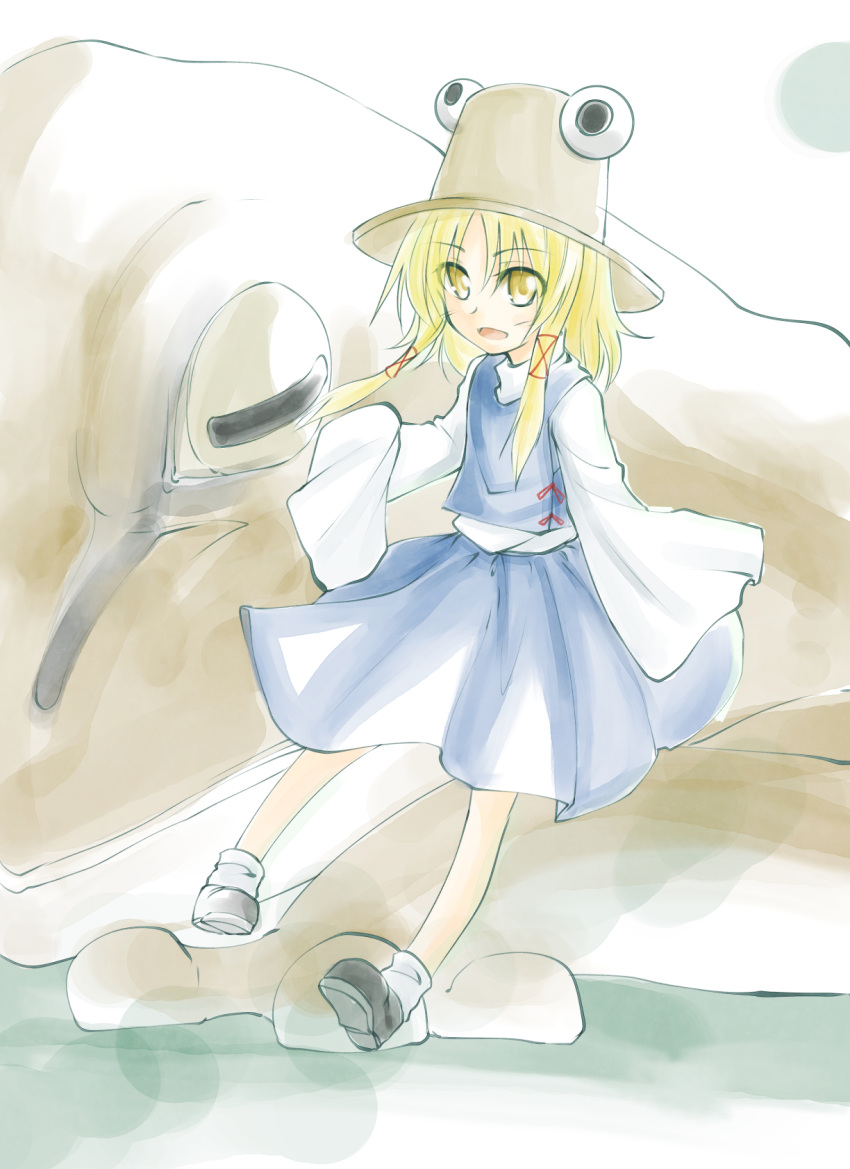 Safebooru - 1girl animal blonde hair frog hair ribbon hat highres kakao (noise-111) moriya ...