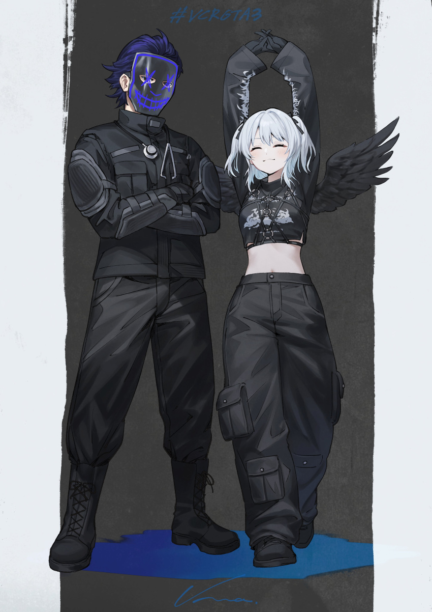 Safebooru - 1boy 1girl absurdres black bow black footwear black gloves black hair black jacket ...