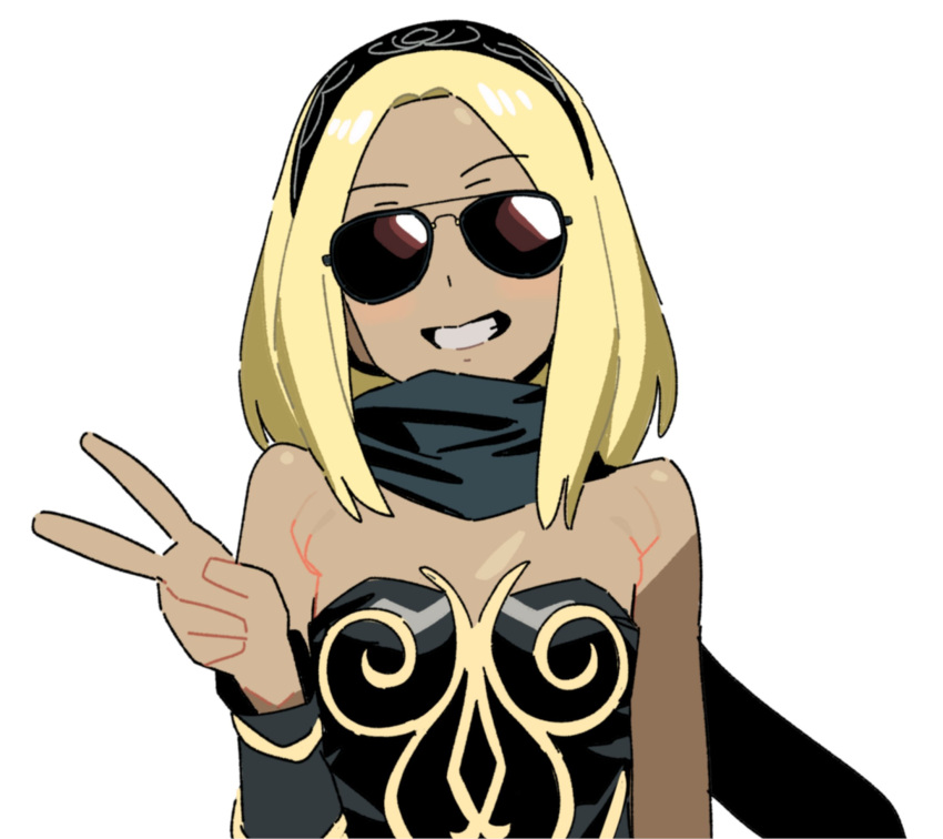 Safebooru - 1girl bare shoulders black hairband black leotard black scarf blonde hair commission ...