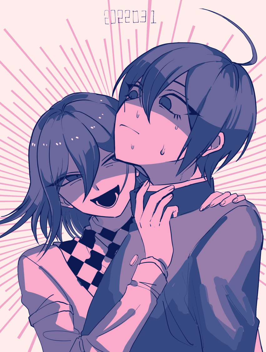 Safebooru - 2boys ahoge black hair buttons checkered clothes checkered ...