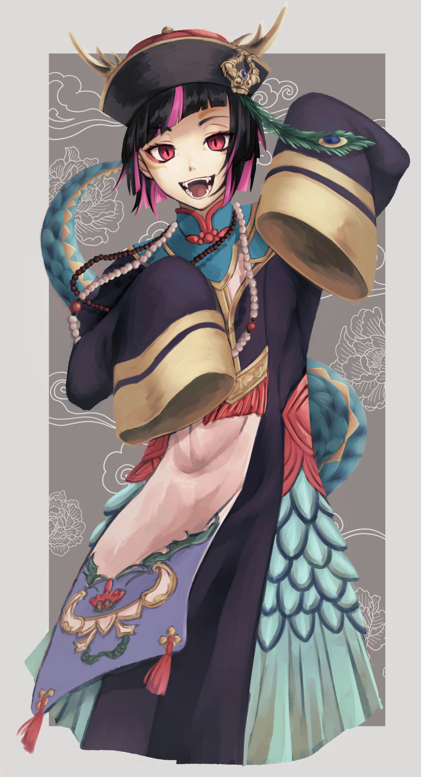 Safebooru - 1boy absurdres bead necklace beads black hair dragon boy dragon horns dragon tail ...