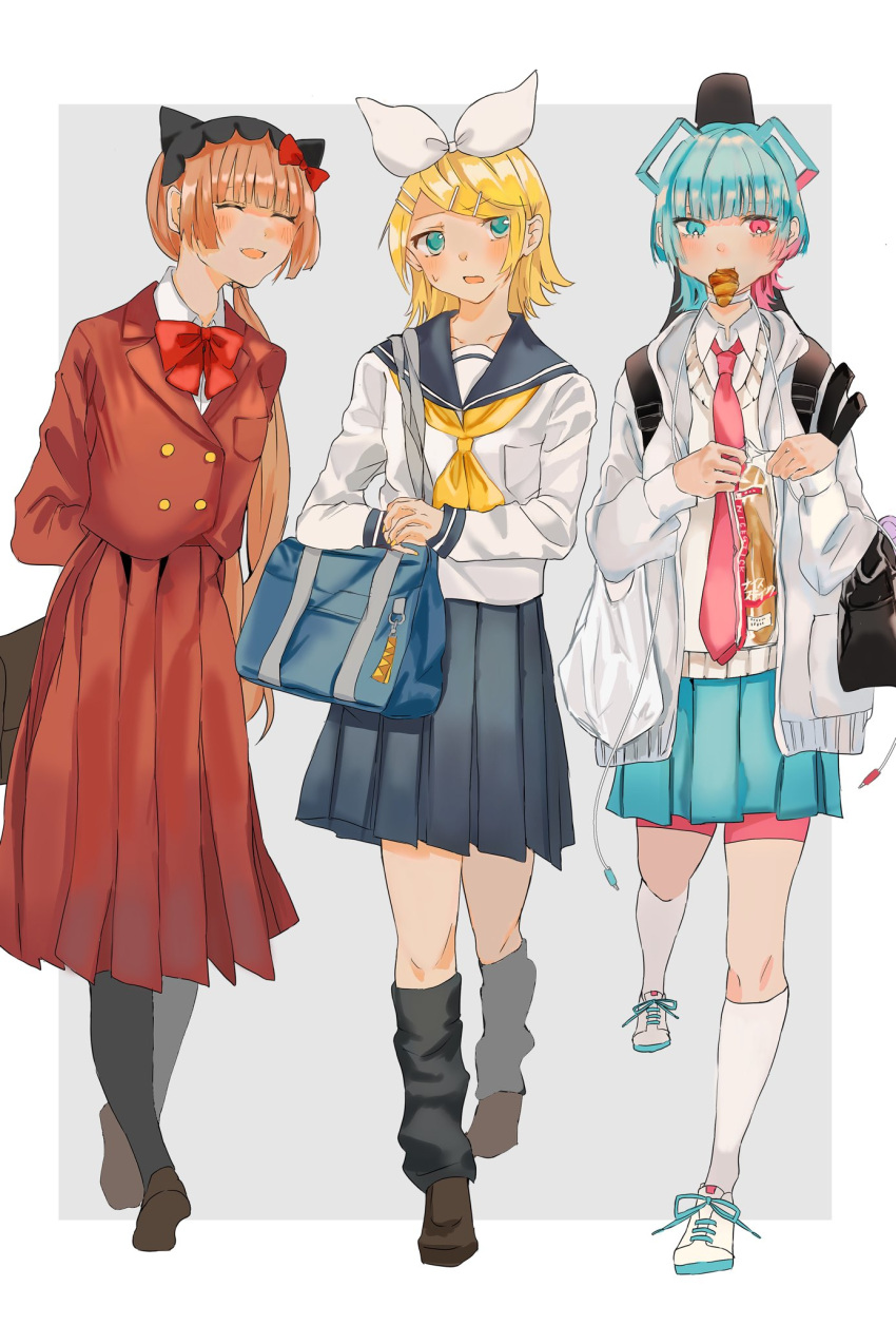 Safebooru - 3girls aisuu (voisona) animal ear hairband animal ears arms behind back bag bike ...