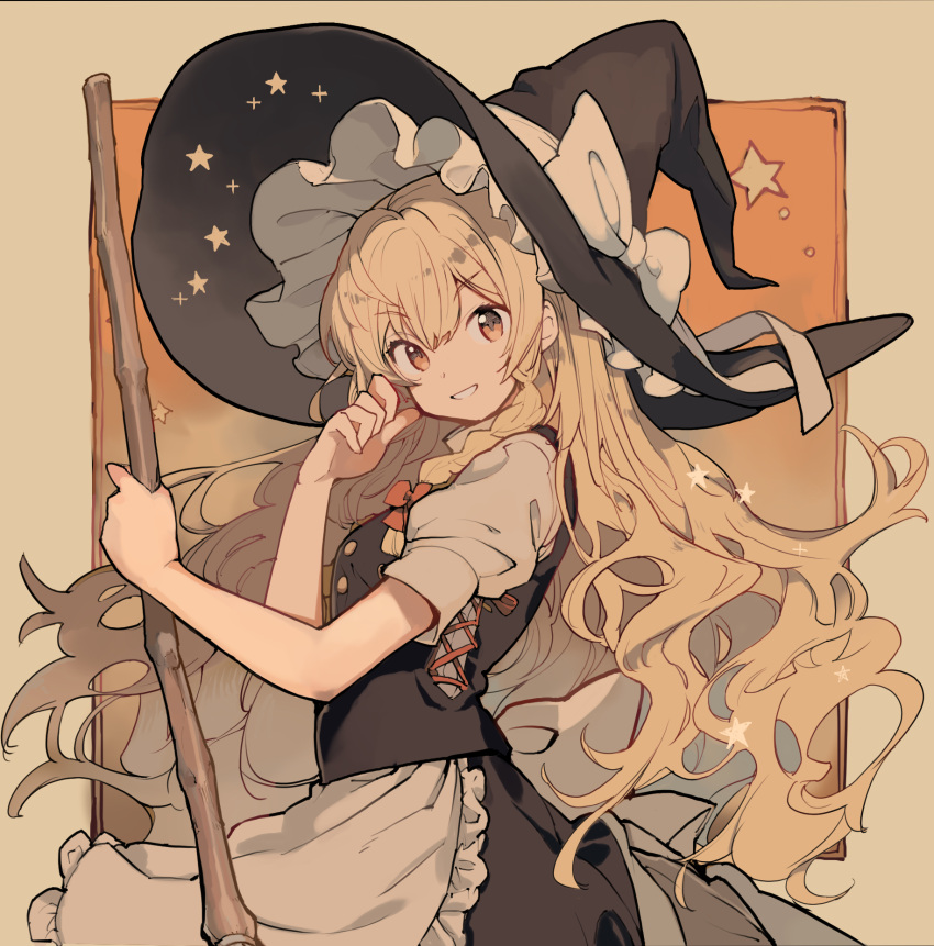 Safebooru - 1girl apron asakura maru black skirt black vest blonde hair bow braid broom ...